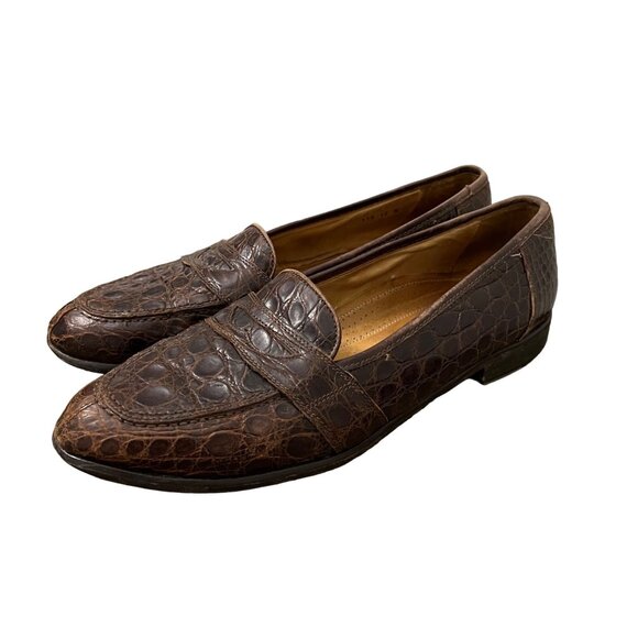 Zelli | Shoes | Zelli Mens Brown Genuine Crocodile Leather Slip On Penny Loafer Shoes Size 2 ...